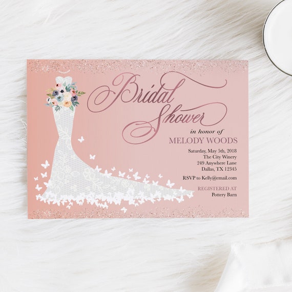 White Wedding Invitations With Pink Gown