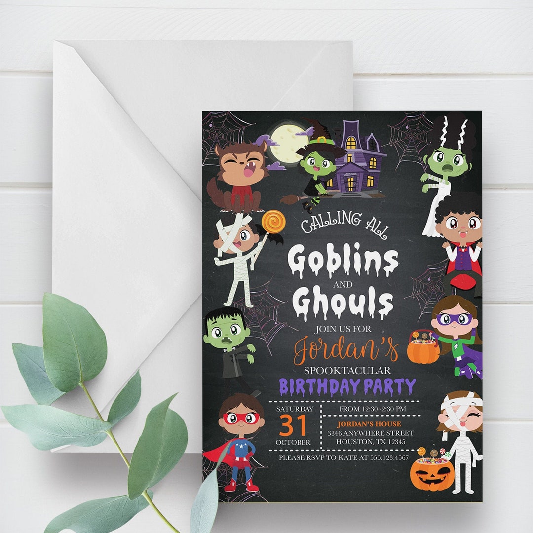 EDITABLE Invitation, Goblins and Ghouls Halloween Birthday Invitation ...