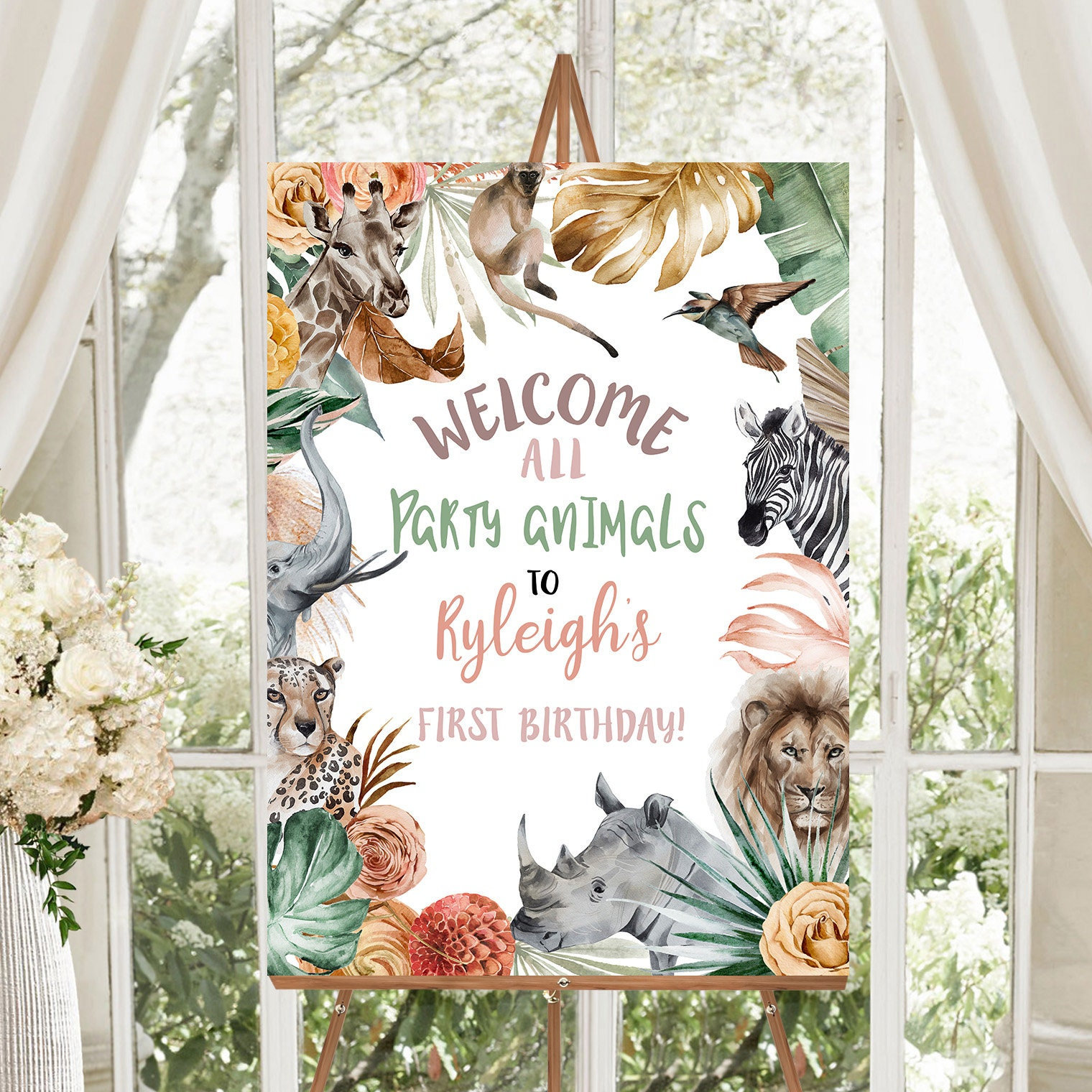 EDITABLE Template Boho Jungle Safari Animals Welcome Sign | Etsy