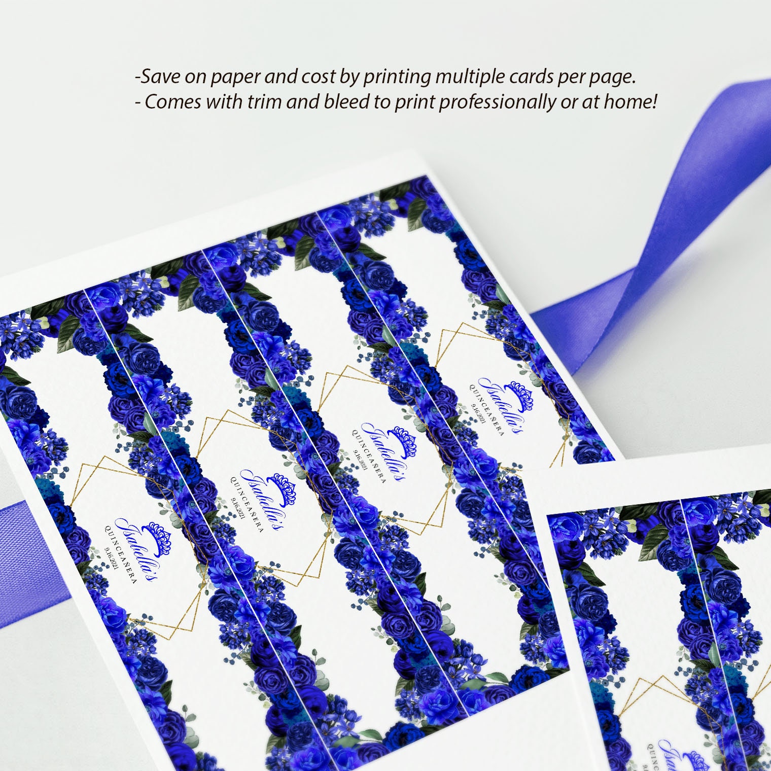 EDITABLE Labels Elegant Royal Blue Floral Quinceanera Water - Etsy