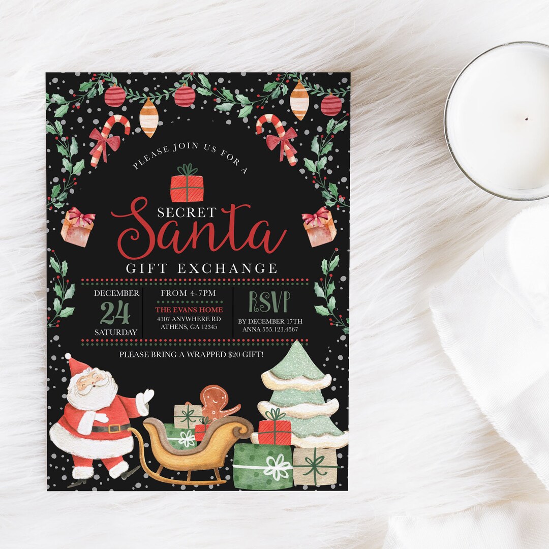 EDITABLE Invitation, Secret Santa Gift Exchange Party Invitation ...
