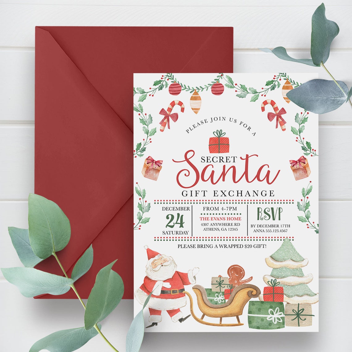 EDITABLE Invitation Secret Santa Gift Exchange Party | Etsy