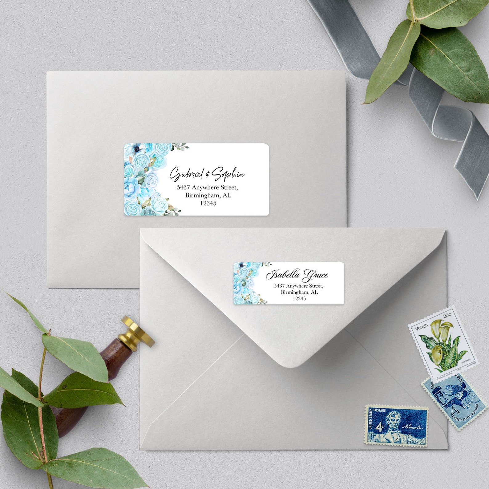 EDITABLE Address Label Elegant Sky Blue Floral Quinceanera - Etsy
