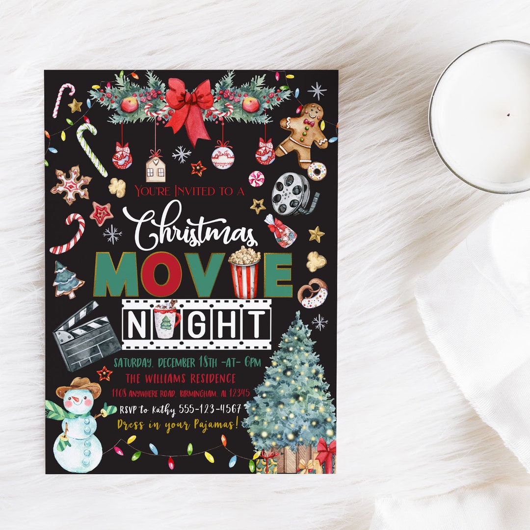 Editable Christmas Movie Night Invitation Template (corjl) - Etsy