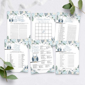 Blue Owl Baby Shower Game Bundle, Baby Shower Games, Printable Baby ...