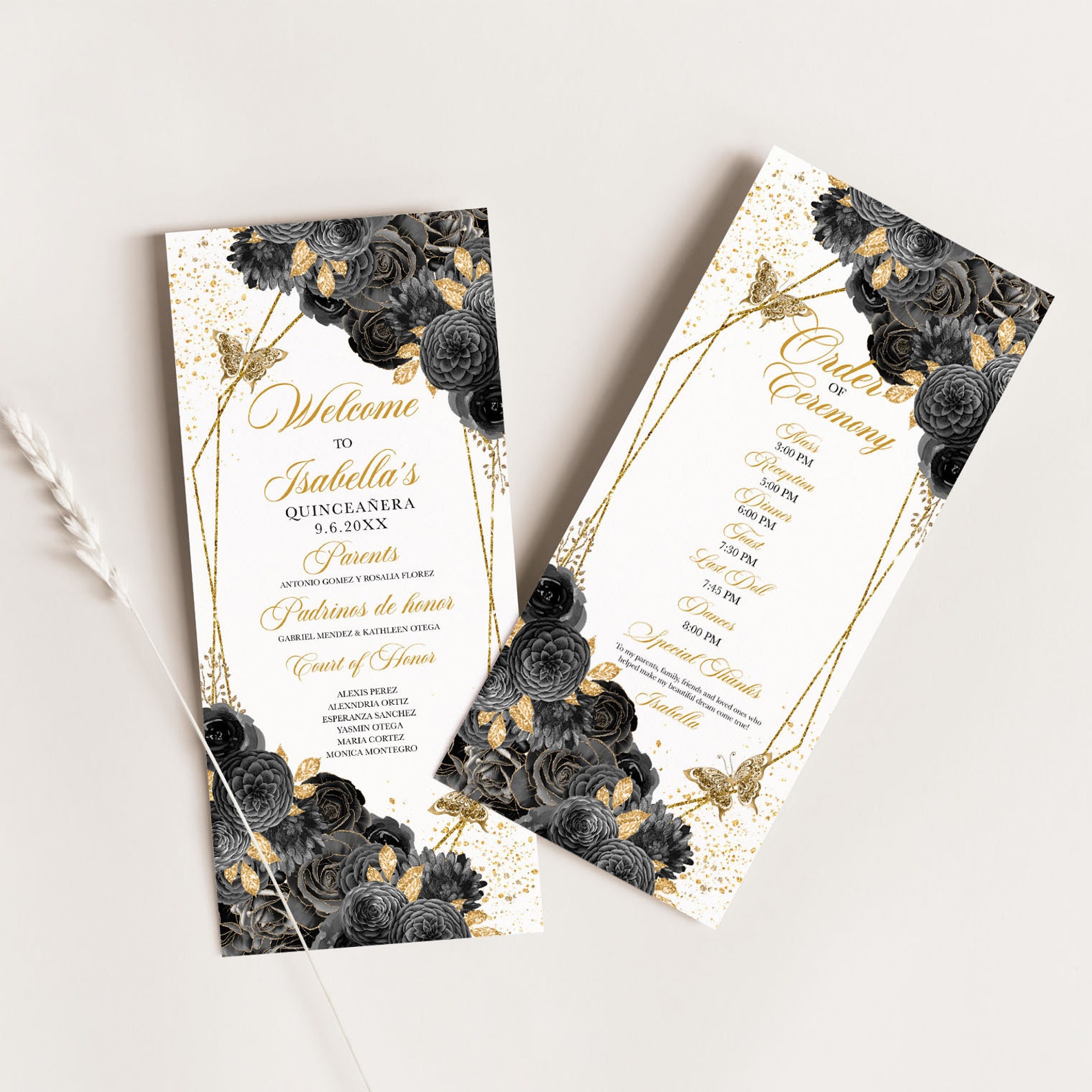EDITABLE Program Template Elegant Black and Gold Floral - Etsy
