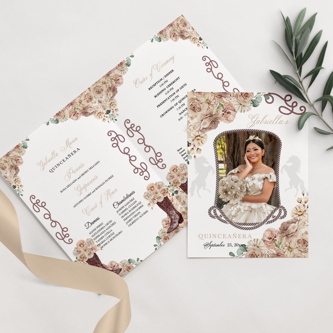 EDITABLE Program Template, Champagne Gold Western Charro Quinceanera ...