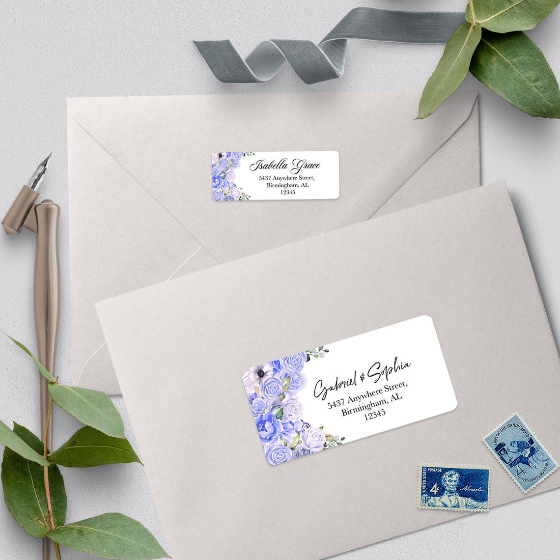 EDITABLE Address Label Elegant Periwinkle Blue Floral - Etsy