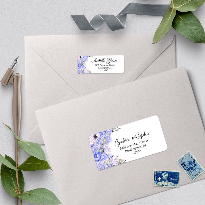 EDITABLE Address Label Elegant Periwinkle Blue Floral | Etsy