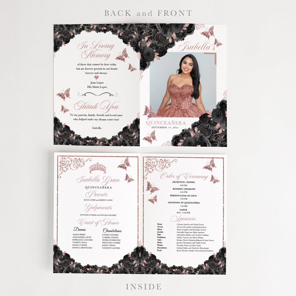 EDITABLE Program Template Elegant Black & Rose Gold Floral - Etsy