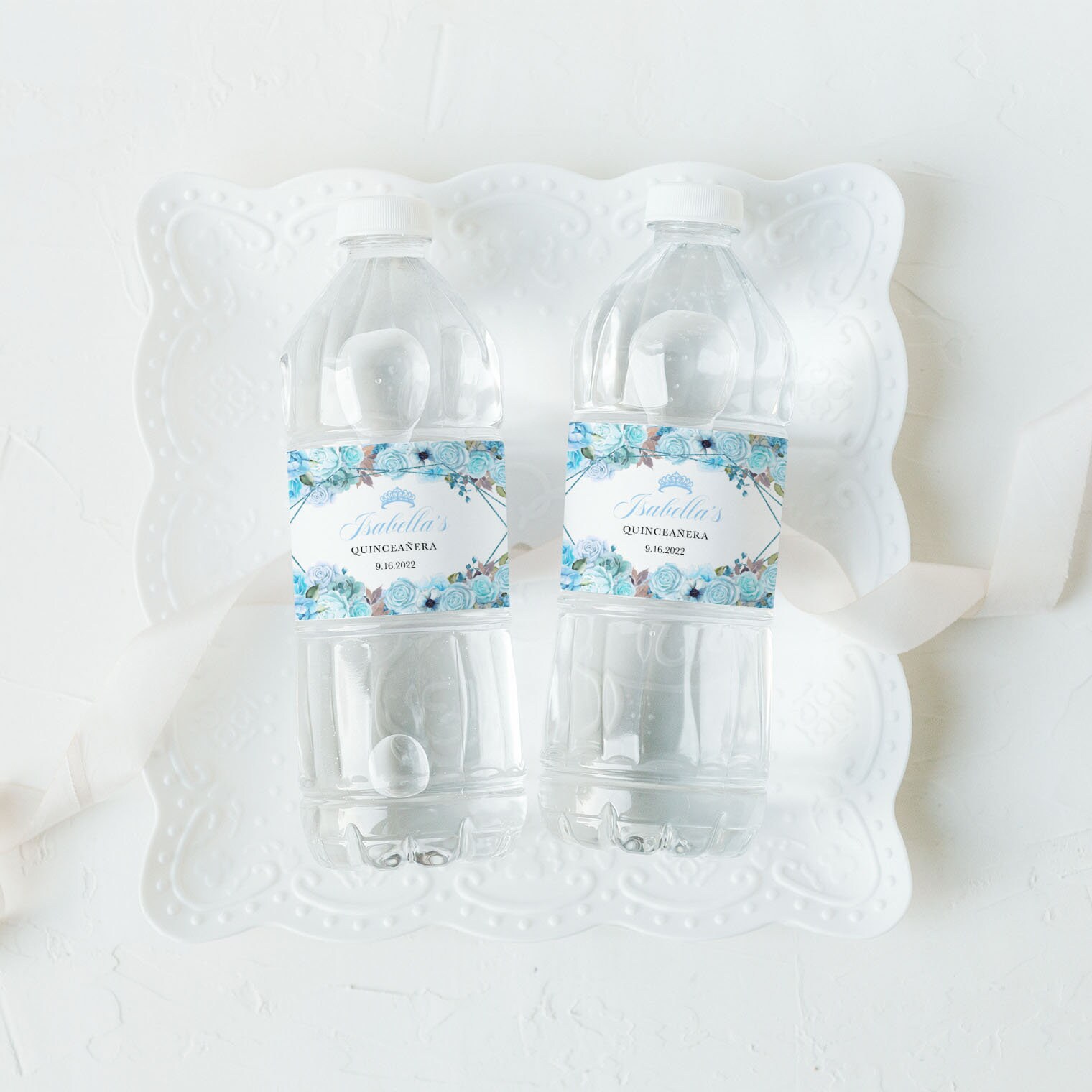 EDITABLE Labels Elegant Sky Blue Floral Quinceanera Water - Etsy