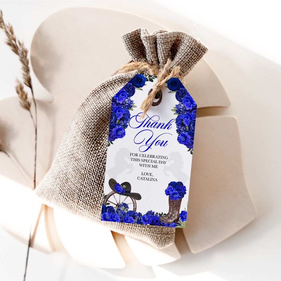 Royal Blue Quinceanera Favor Tag: Western Horses, Charra (editable ...