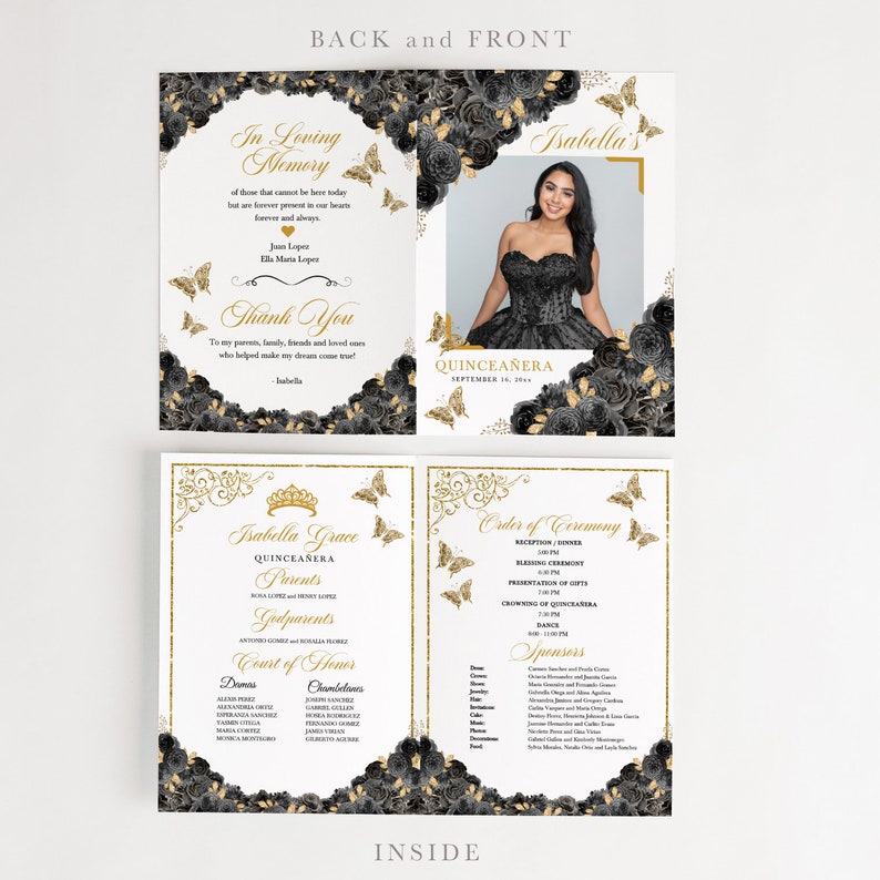 EDITABLE Program Template Elegant Black & Gold Floral - Etsy