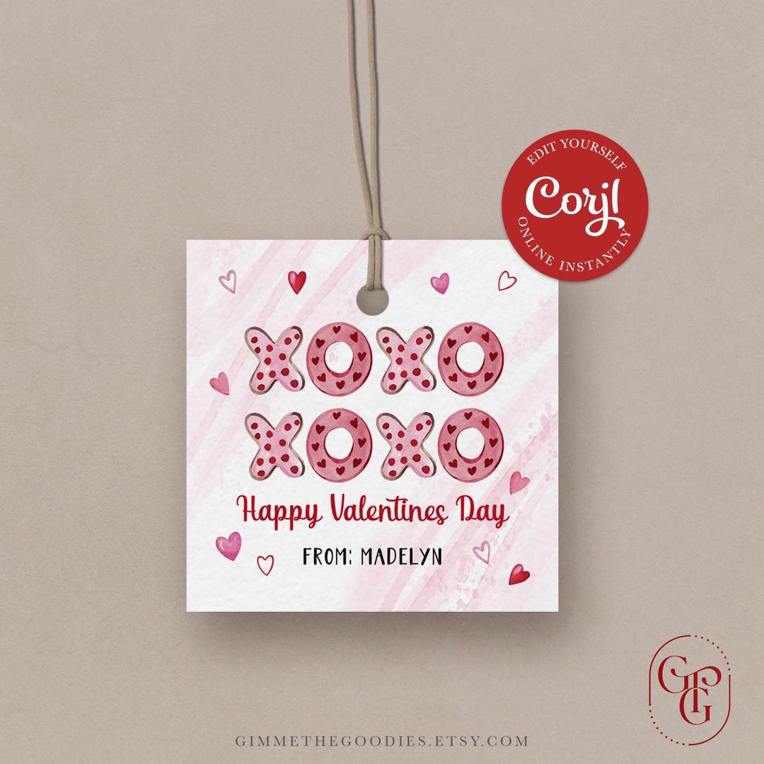 EDITABLE XOXO Valentine Gift Tag, Valentine Gift Label, Valentines Day ...
