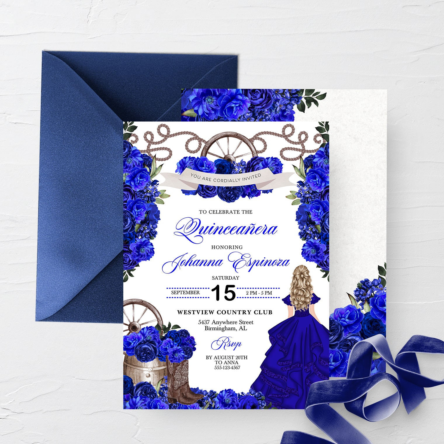 EDITABLE Invitation Royal Blue Western Ranchero Quinceanera - Etsy