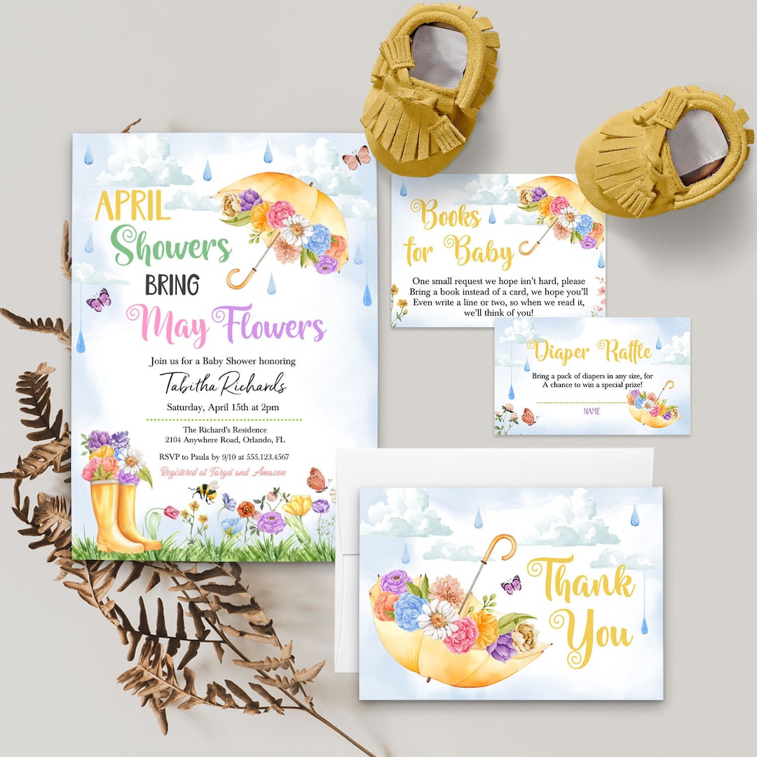 EDITABLE, April Showers Bring May Flowers Baby Shower Bundle, Umbrella ...