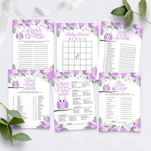 Purple Owl Baby Shower Game Bundle, Baby Shower Games, Printable Baby ...