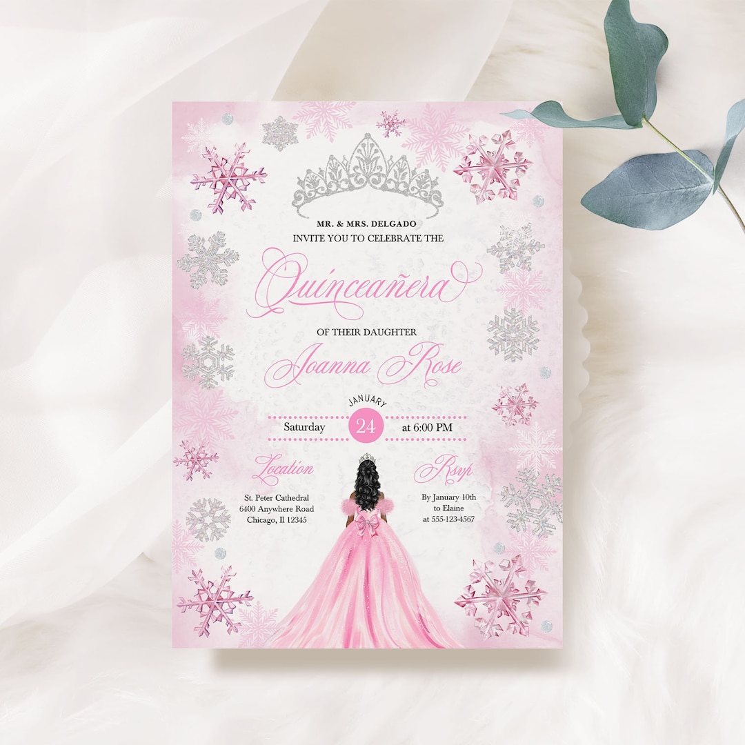 EDITABLE Invitation Pink Winter Wonderland Snowflake - Etsy