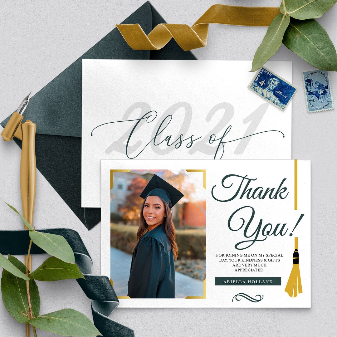 Editable Graduation Thank You Photo Card: Printable Invitation (corjl ...