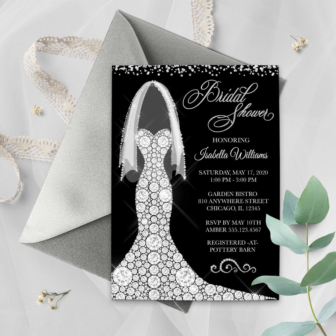 EDITABLE Invitation, Bridal Dress Wedding Invitation, Diamond Dress ...