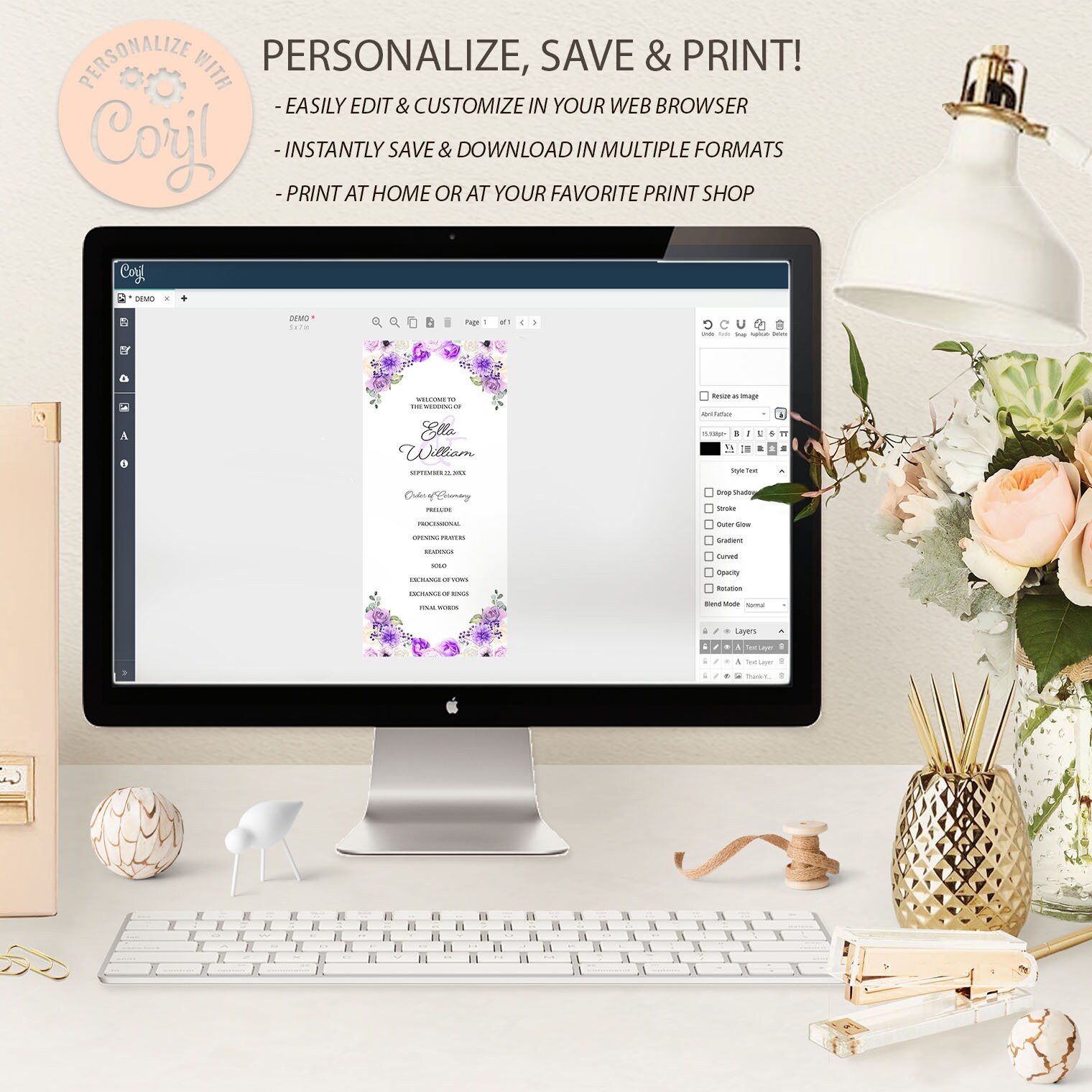 Purple Floral Wedding Program Template: Editable Watercolor (corjl) - Etsy