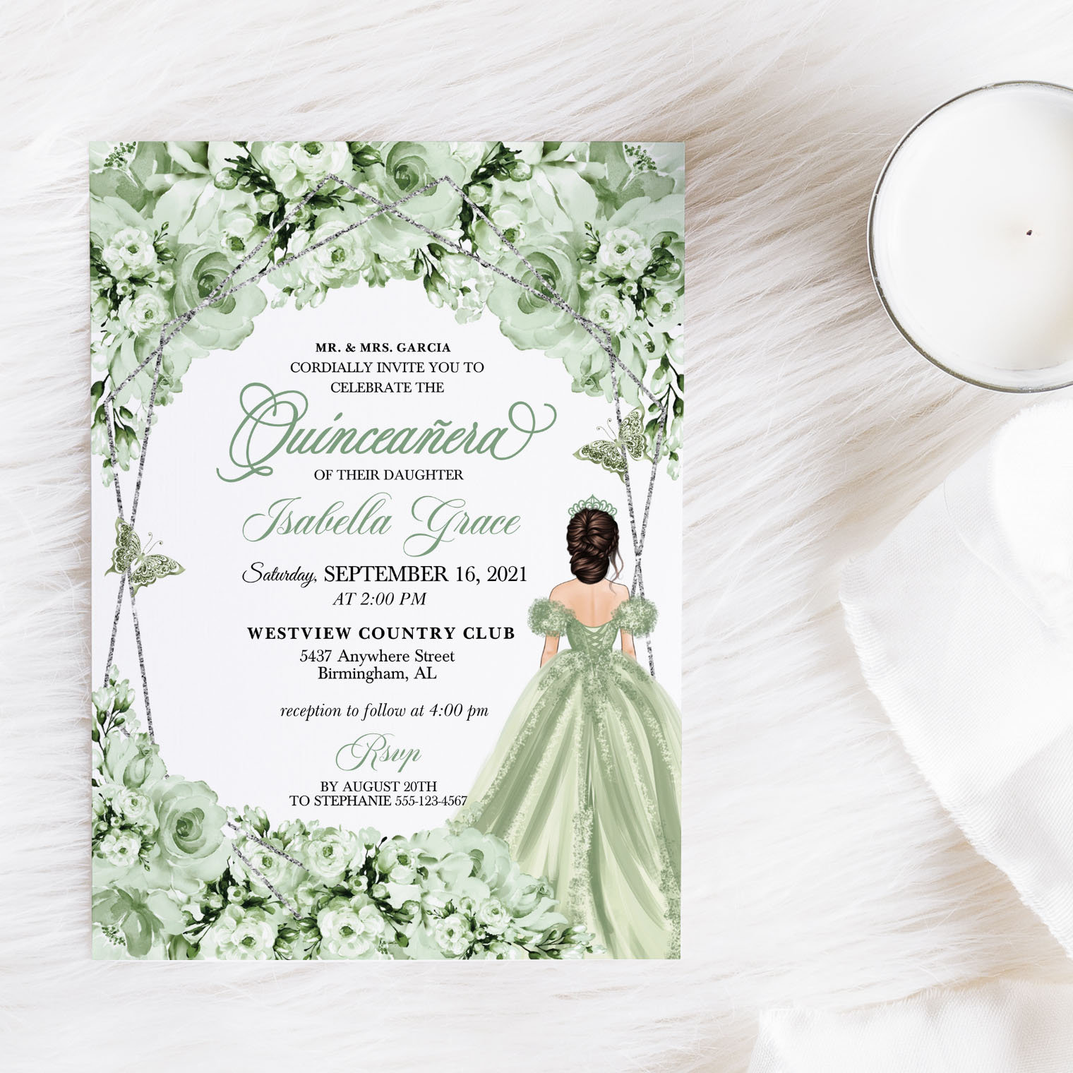 Invitación EDITABLE Invitación de Quinceañera Floral Verde - Etsy México