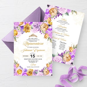 Editable Lilac Floral Quinceanera Invitation Template (corjl) - Etsy