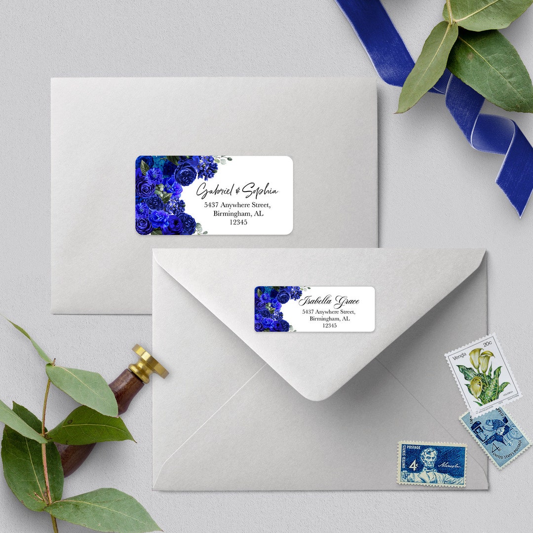 Royal Blue Floral Address Labels: Editable Quinceanera Template - Etsy