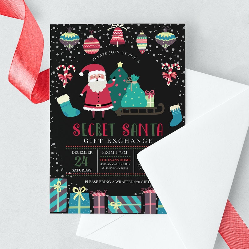 EDITABLE Invitation Secret Santa Gift Exchange Party - Etsy