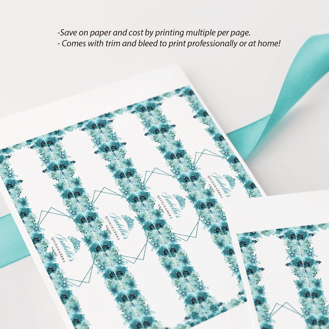 EDITABLE Labels Elegant Teal Turquoise Floral Quinceanera - Etsy