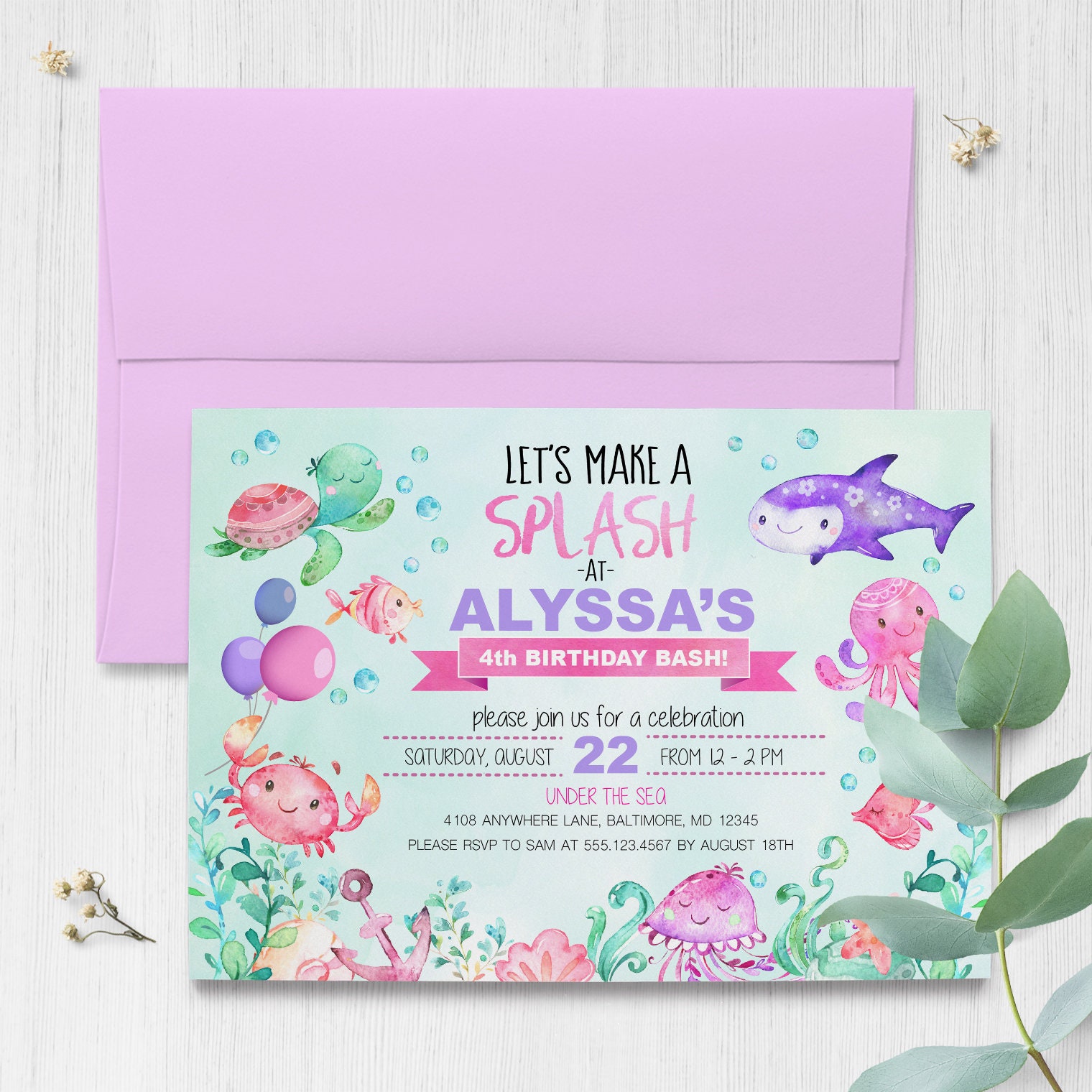 Under the Sea Birthday Invitation: Splash Pool Party (editable Template ...