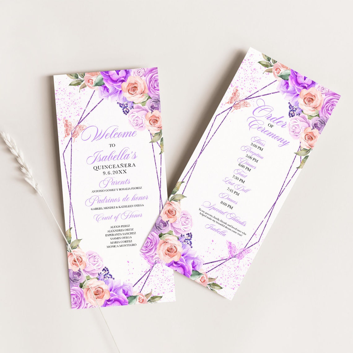 EDITABLE Program Template Elegant Pink & Purple Floral - Etsy