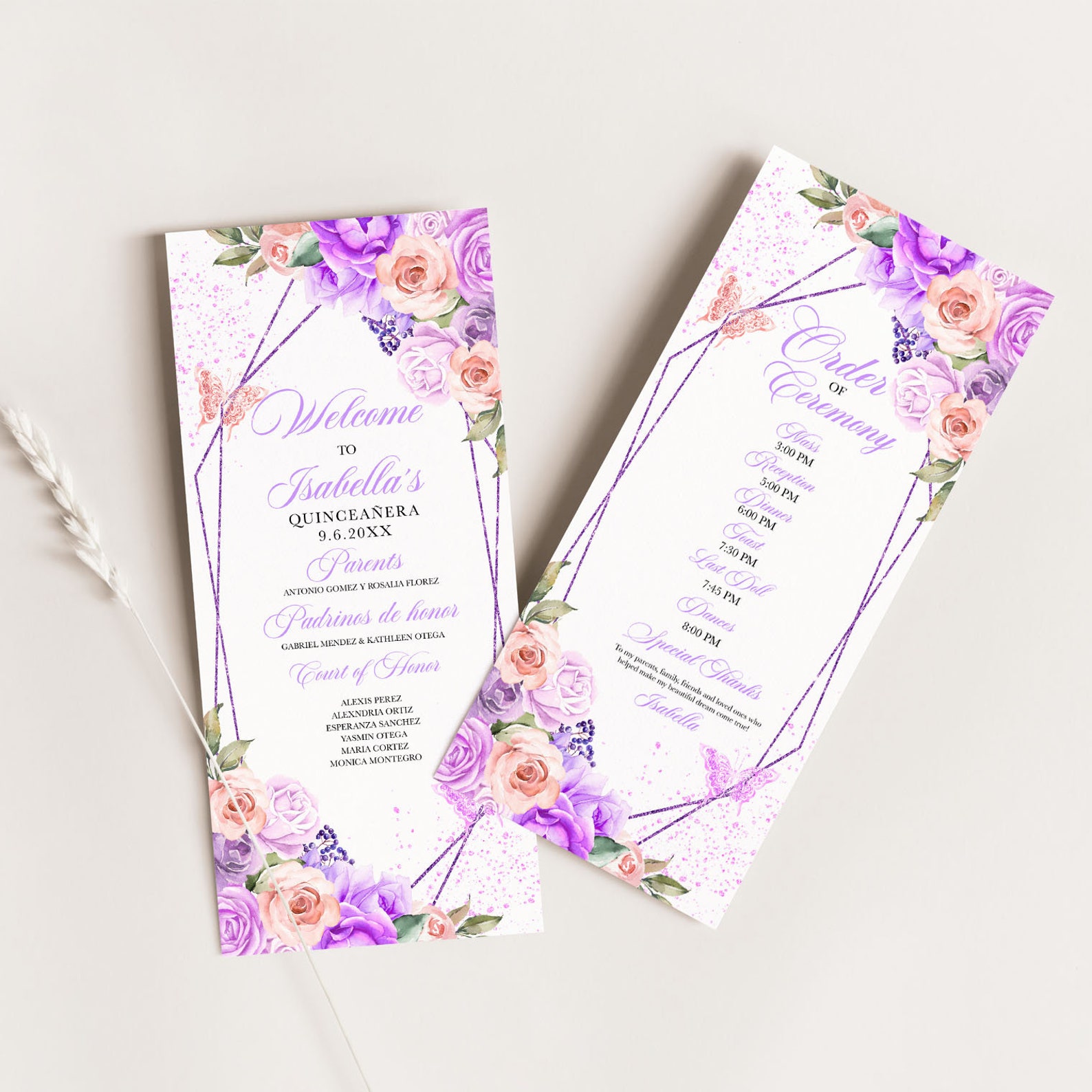EDITABLE Program Template Elegant Pink & Purple Floral - Etsy