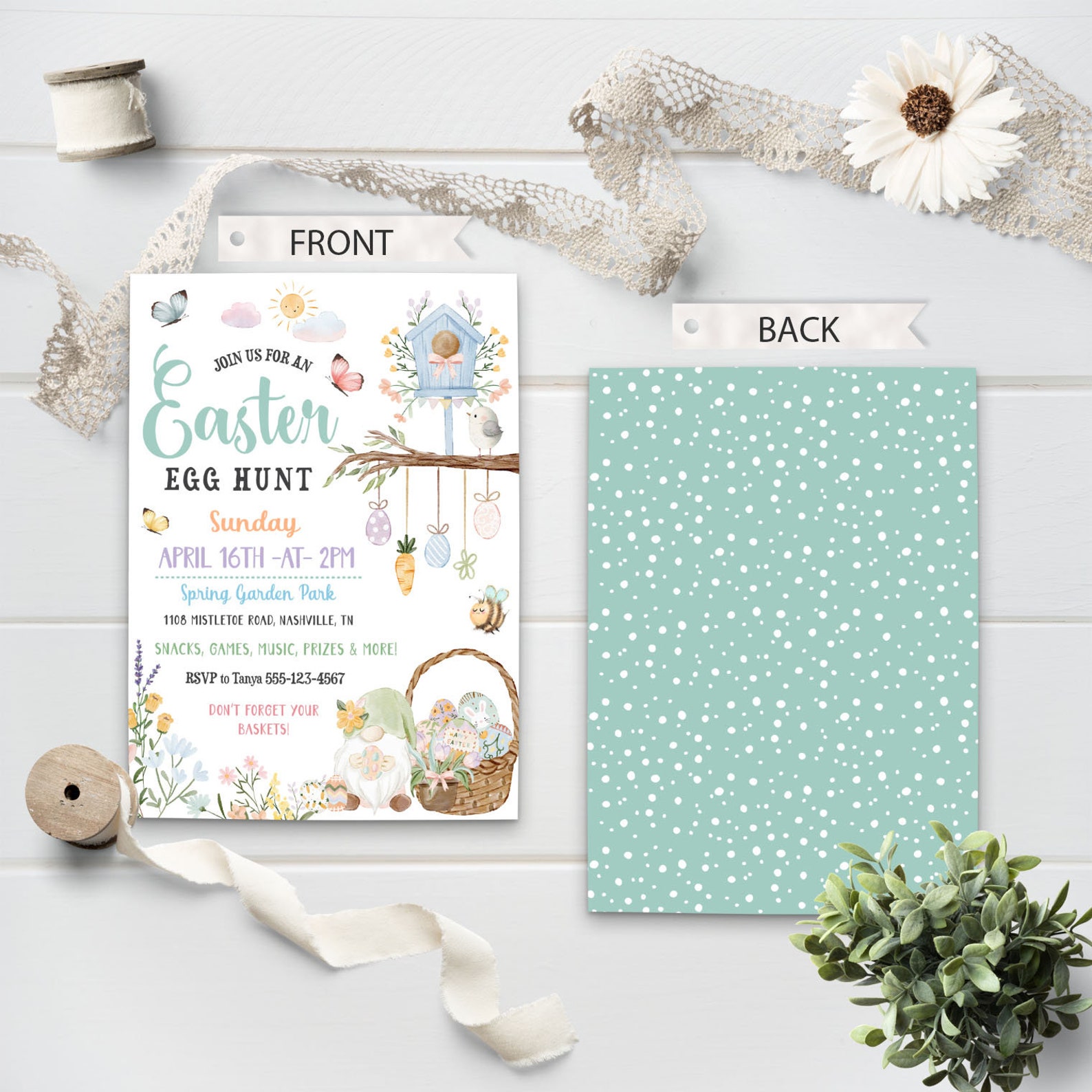 EDITABLE Invitation Pastel Easter Egg Hunt Gnomes Invitation - Etsy