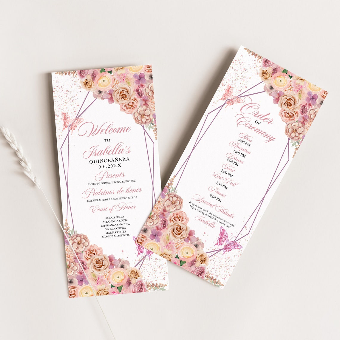 EDITABLE Program Template Elegant Peach Blush Floral - Etsy