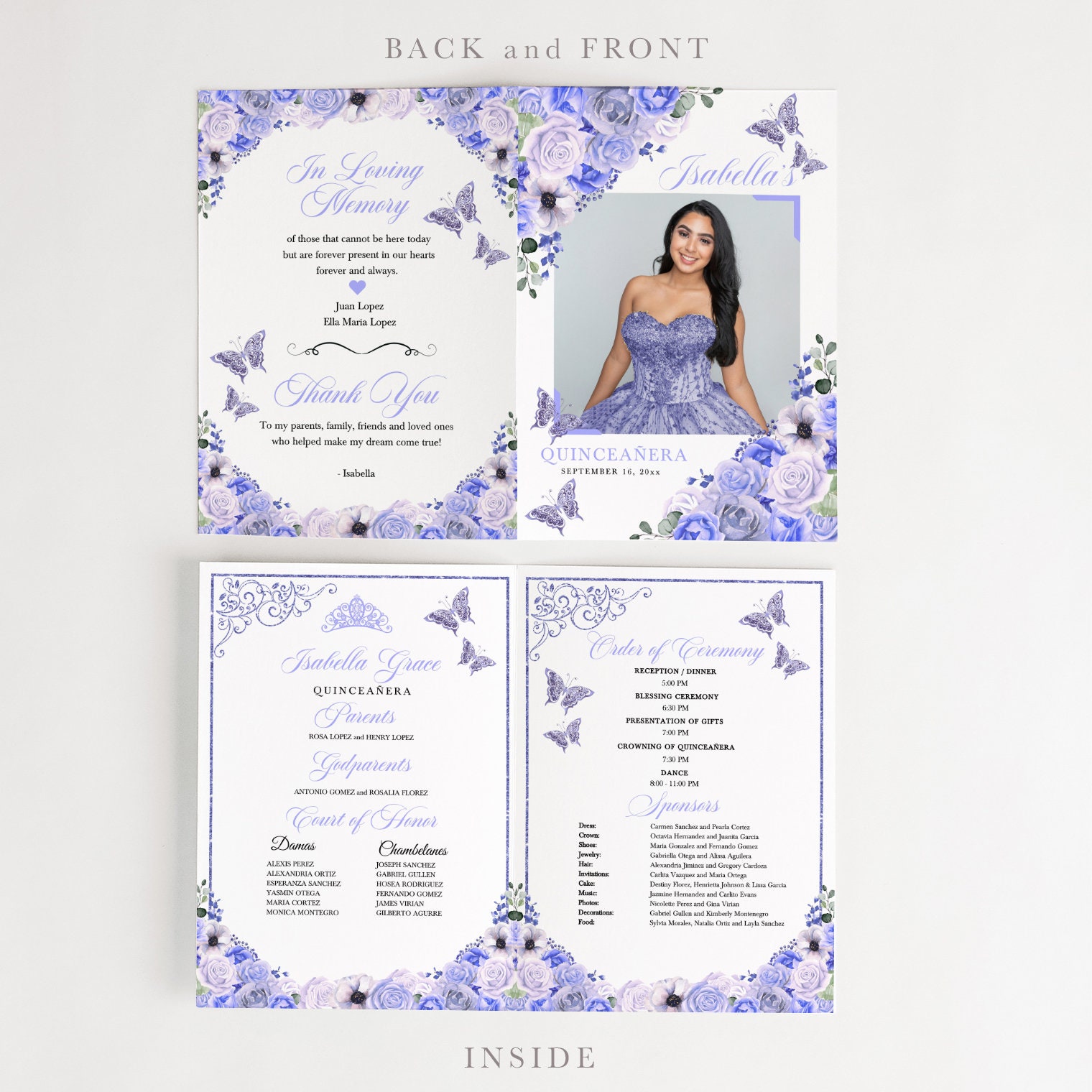 Elegant Floral Quinceanera Program Template (5x7 Bi-fold, Editable ...