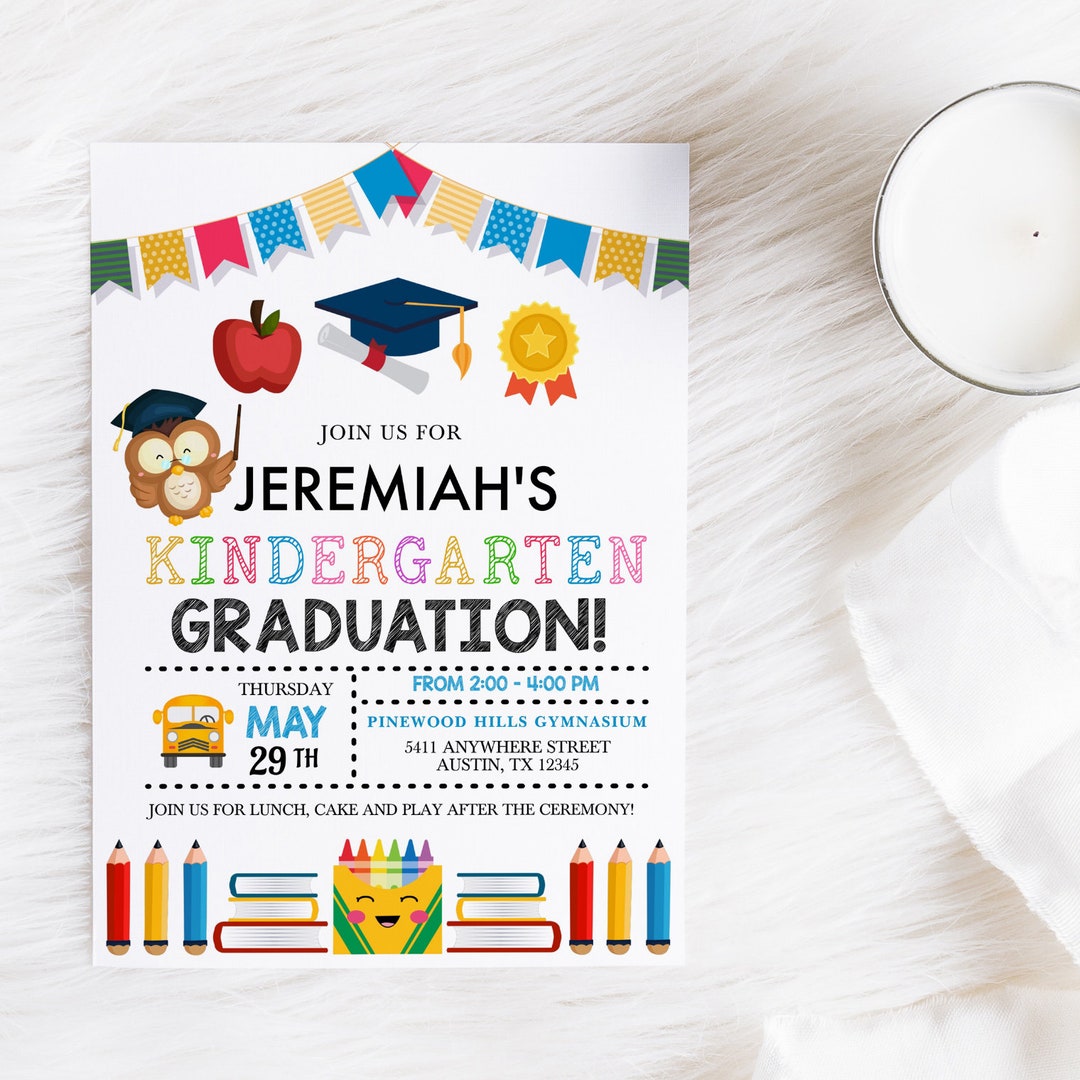 Editable Kindergarten Graduation Invitation: Printable Announcement ...