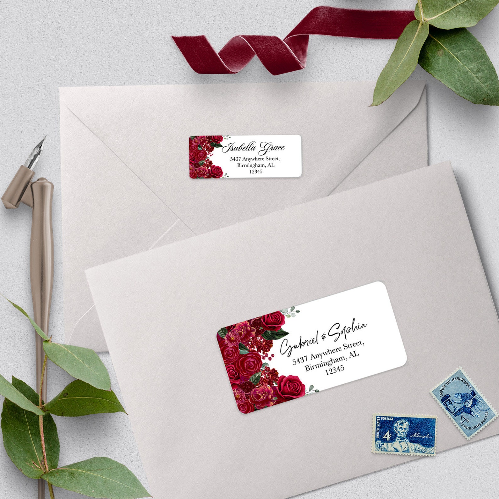 EDITABLE Address Label Elegant Red Floral Quinceanera Address | Etsy