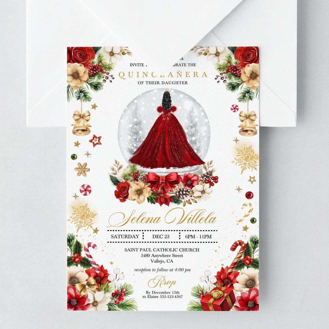 EDITABLE Invitation, Christmas Snow Globe Winter Wonderland Quinceanera ...