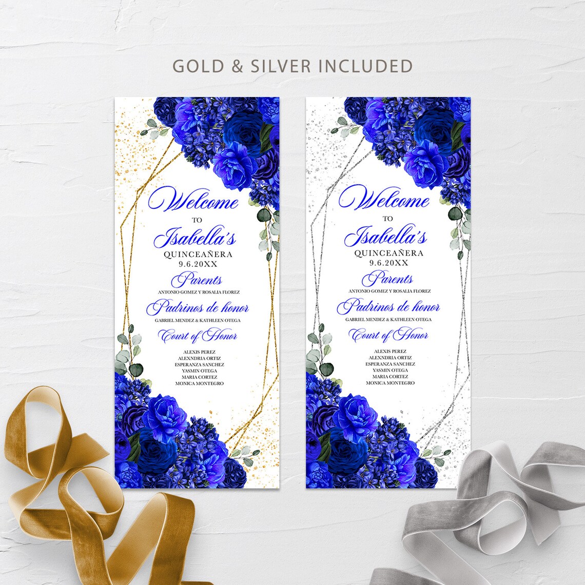 EDITABLE Program Template Elegant Royal Blue Floral - Etsy UK