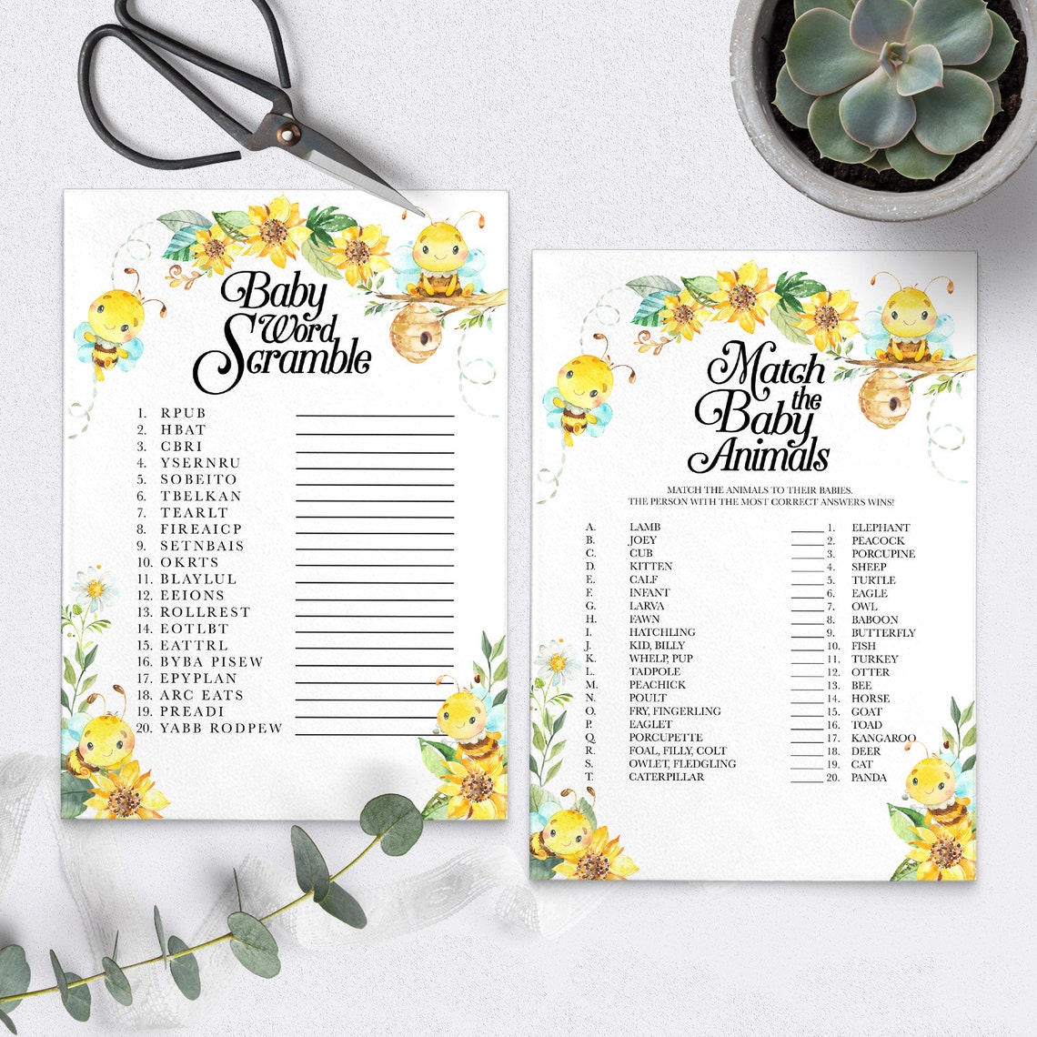 Bee Baby Shower Game Bundle Bumble Bee Baby Shower Games | Etsy