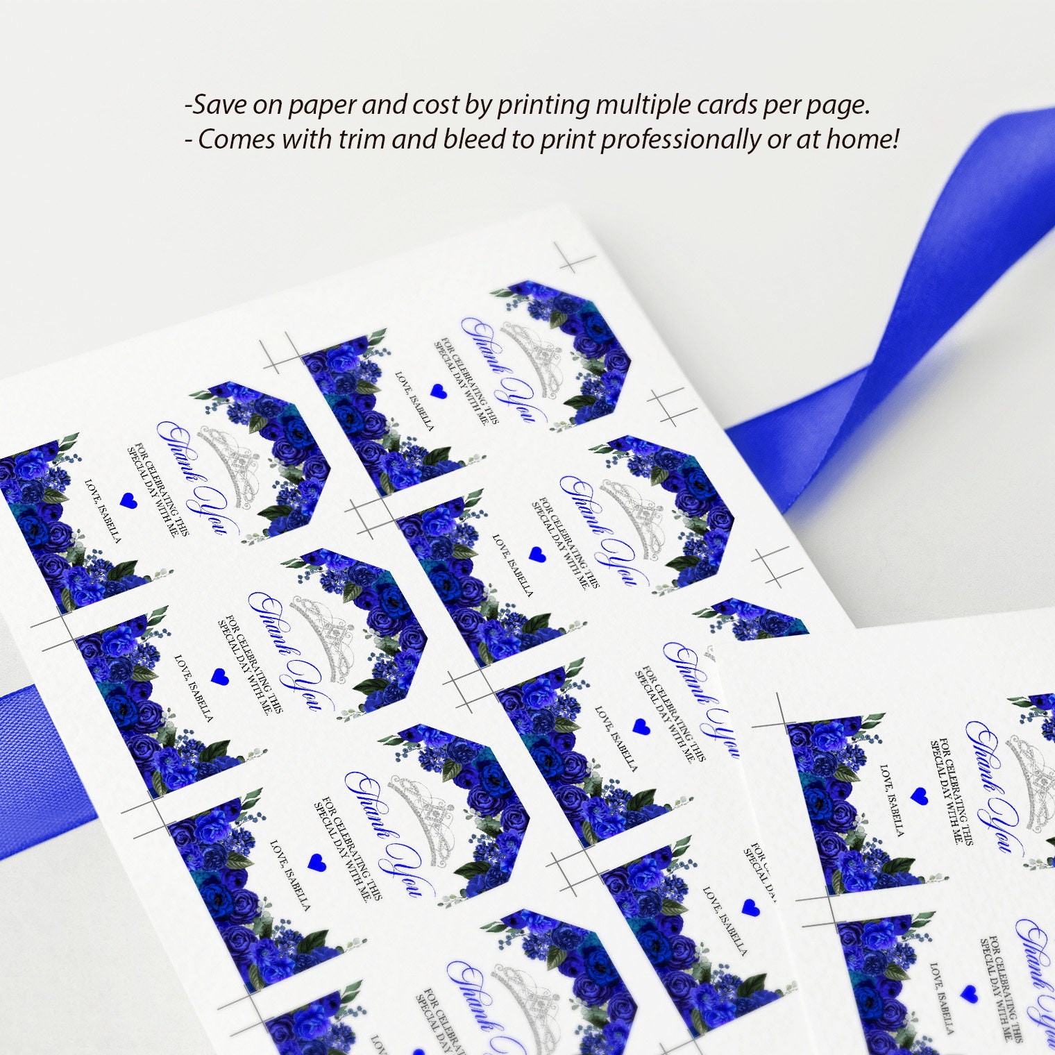 EDITABLE Invitation Royal Blue Silver Floral Quinceanera - Etsy
