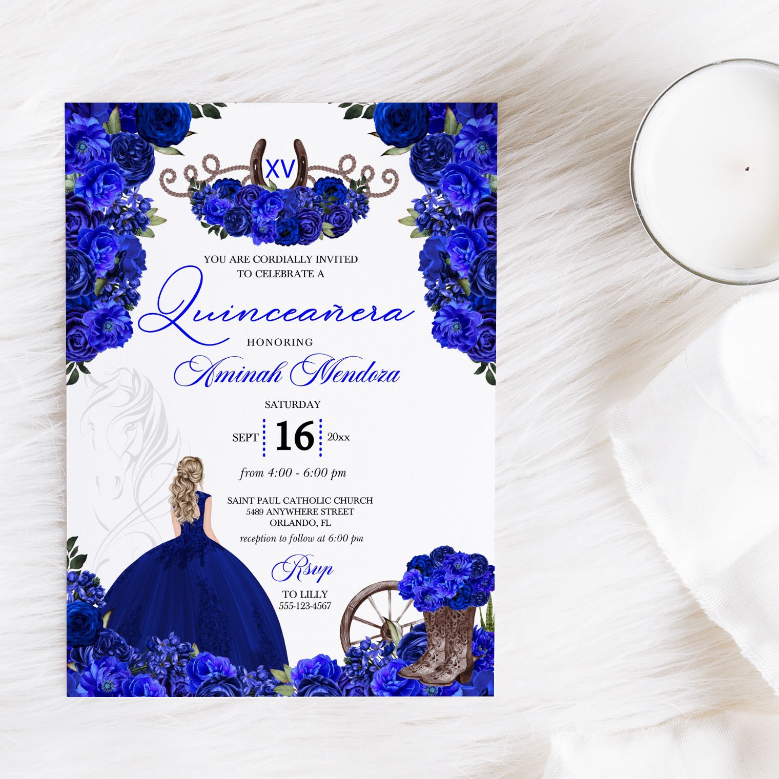 EDITABLE Invitation Royal Blue Western Ranchero Quinceanera - Etsy