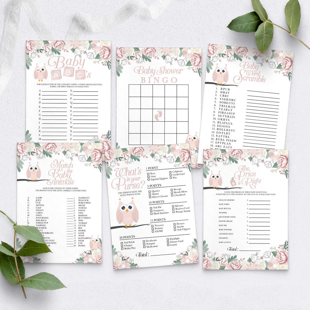 Pink Owl Baby Shower Game Bundle, Baby Shower Games, Printable Baby ...