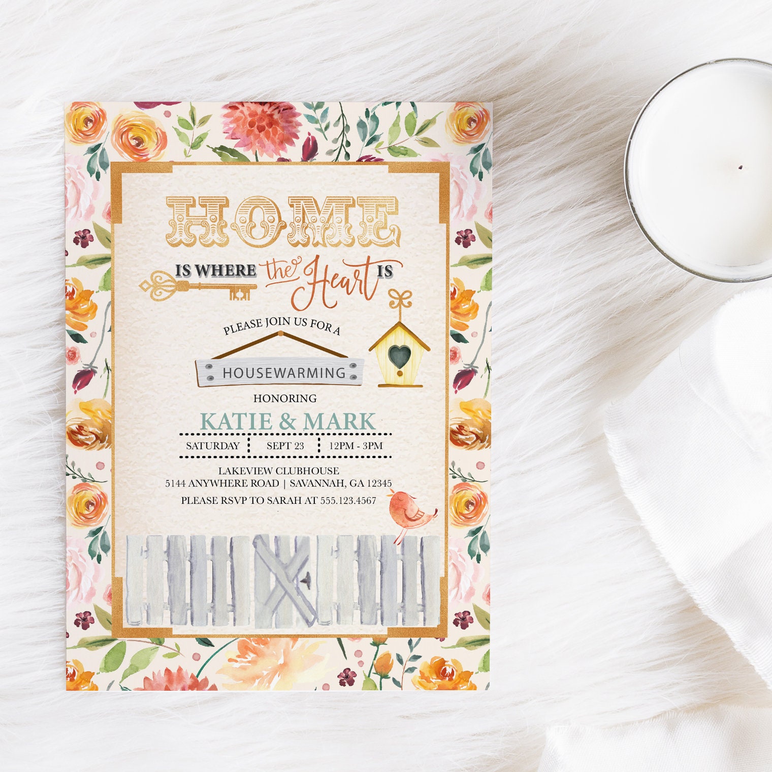 EDITABLE Invitation Rustic Autumn Floral Housewarming | Etsy