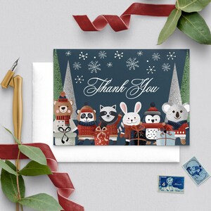Woodland Christmas Thank You Card Birthday Template | Etsy
