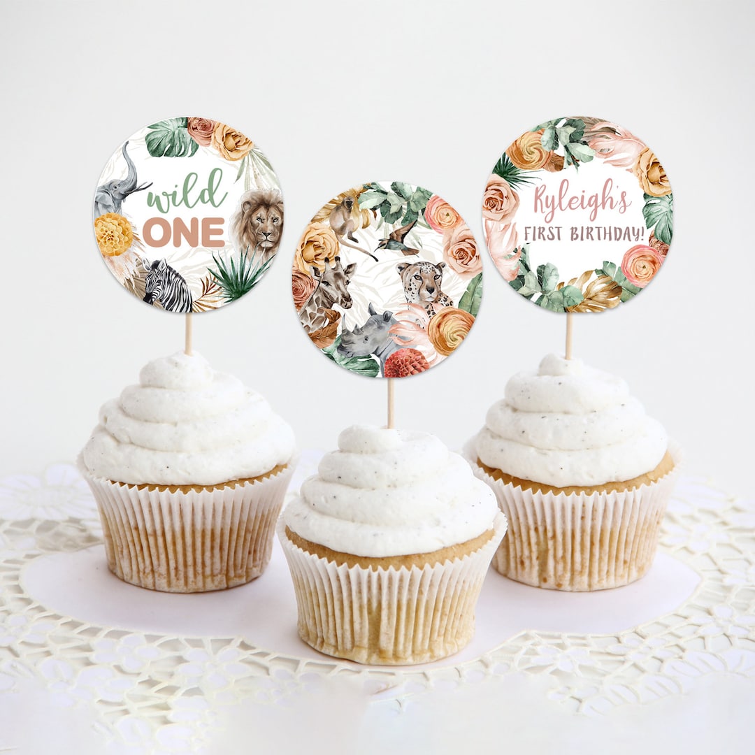 Boho Jungle Animals Cupcake Toppers: Editable Birthday Template (corjl ...