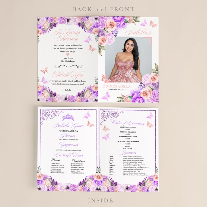 EDITABLE Program Template Elegant Pink & Purple Floral - Etsy