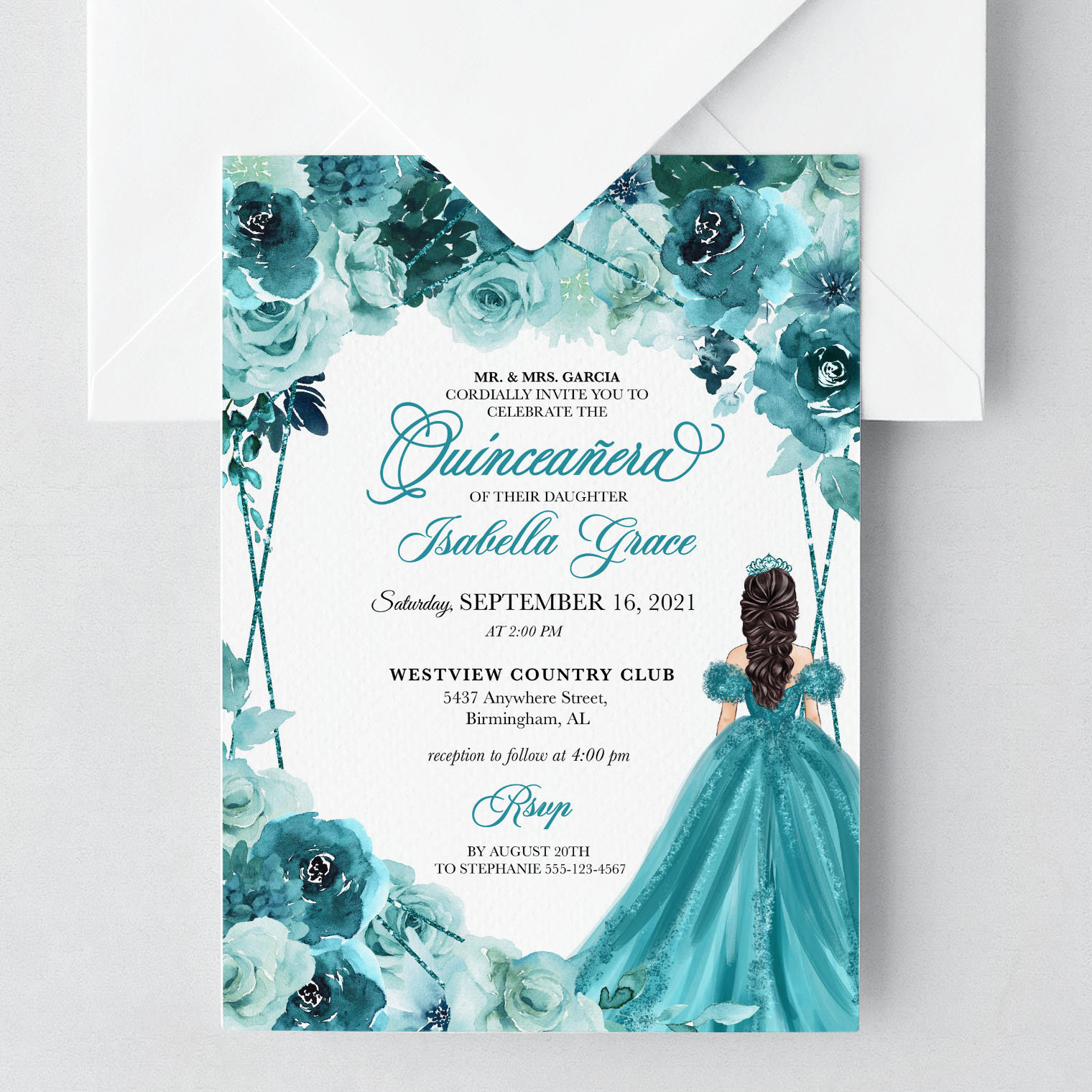 Invitación EDITABLE, Invitación de Quinceañera Turquesa Azulado ...