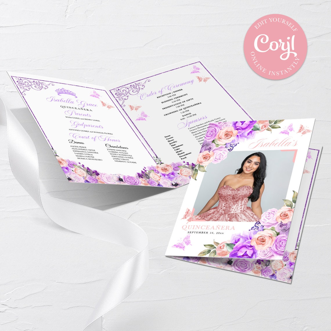 EDITABLE Program Template Elegant Pink & Purple Floral - Etsy